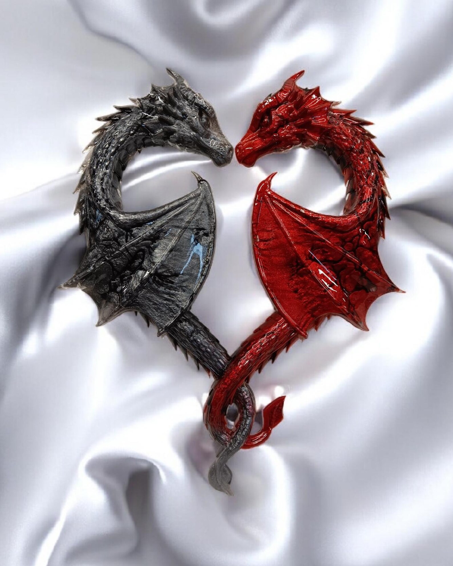 Love Dragons, Heart Shaped, Marbleized/3d Look, Wall Art, Handmade, You ...
