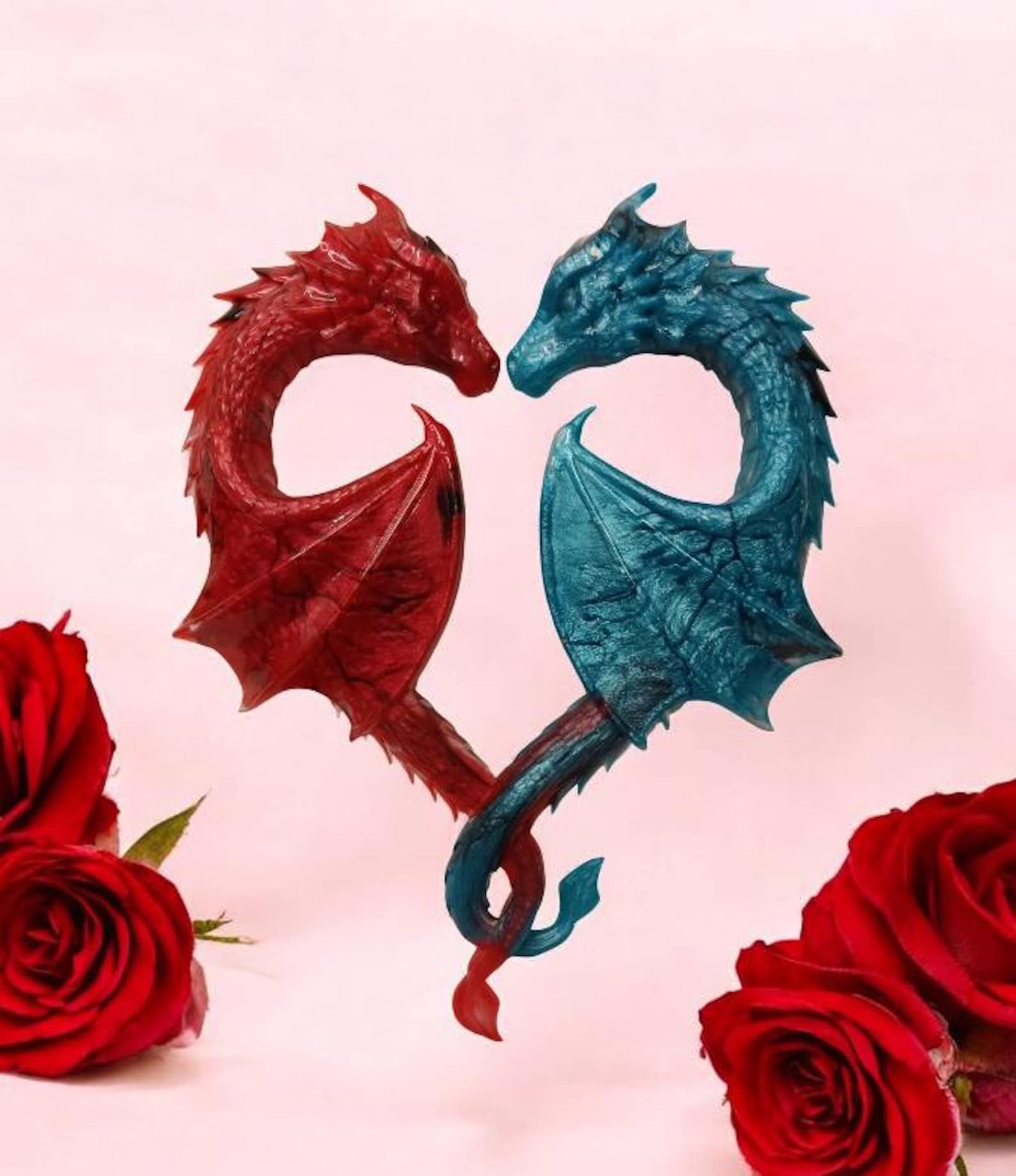 Love Dragons, Heart Shaped, Marbleized/3d Look, Wall Art, Handmade, You ...