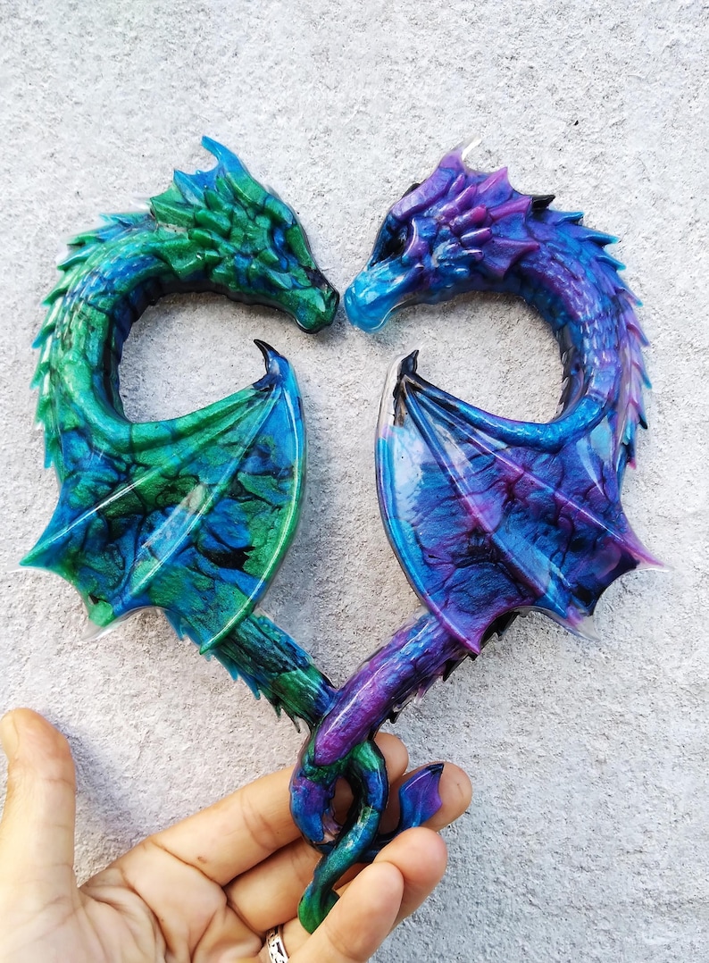 Love Dragons, Heart Shaped, Handmade, Resin Art, Wall Art, Accents, You ...