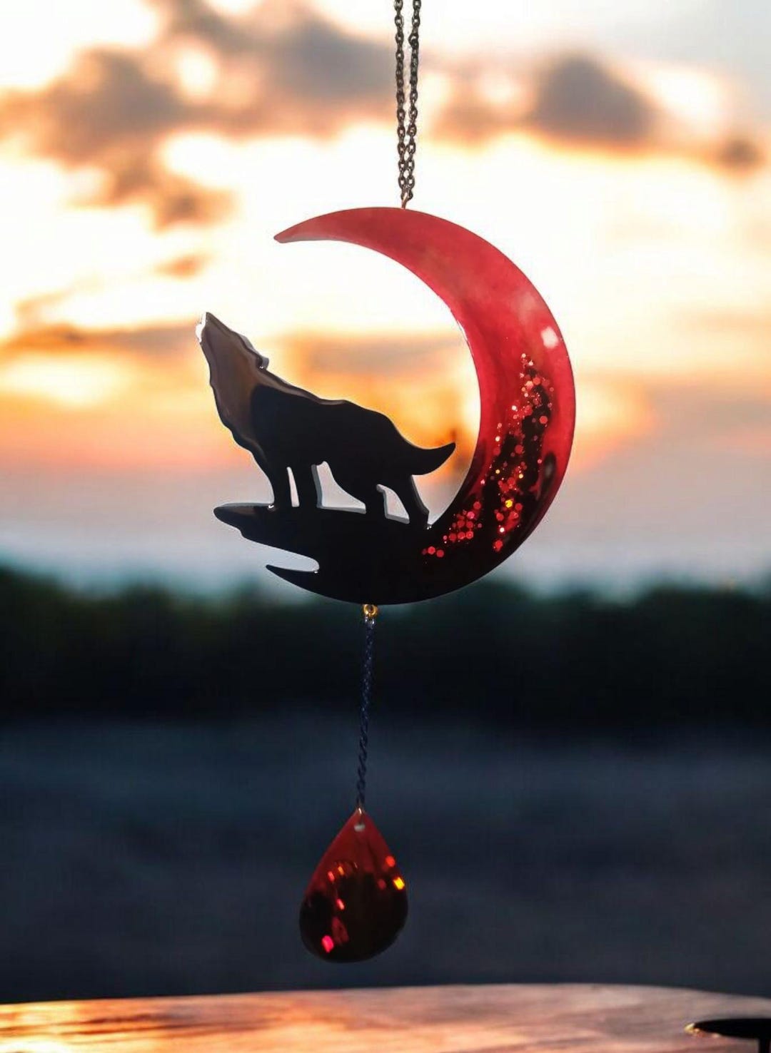Wolves, Wolf Crescent Moons, Hanging, Sparkly, Gifts for Him/her ...