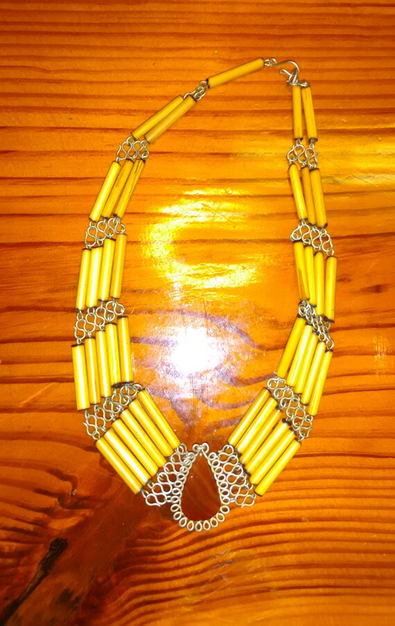 Choker Necklace, Native Wood Bead, Amber Stone Swirle… - Gem