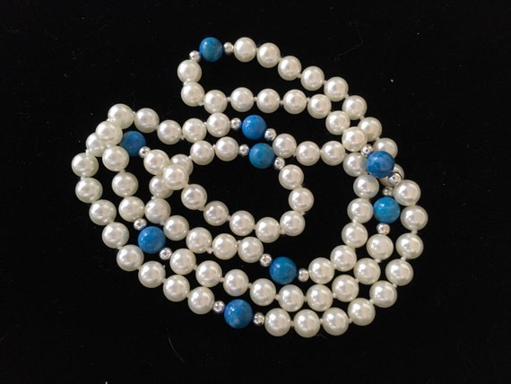 vintage pearl necklace blue - Gem