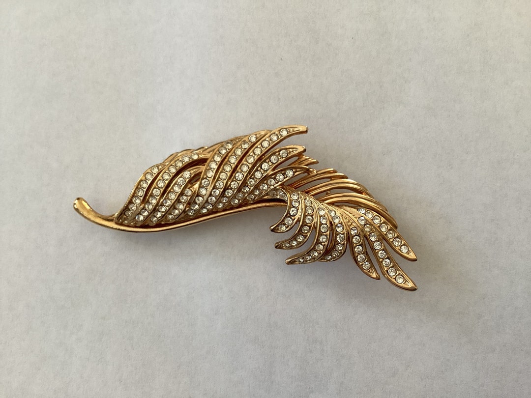 Vintage Signed Roman Rhinestone Feather Brooch - Etsy