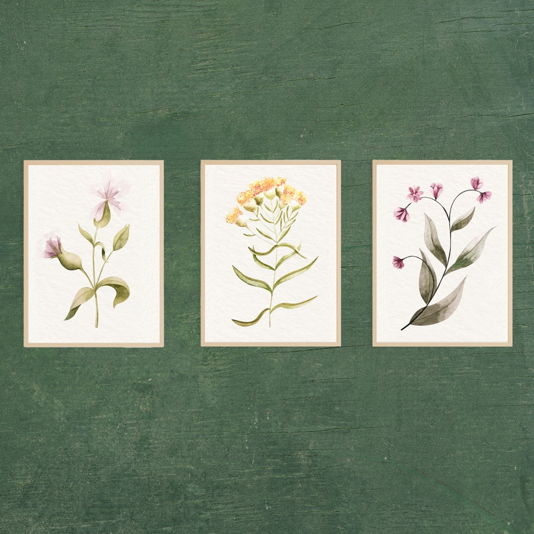 Vintage Botanical Posters, Set 3 Wall Art, Unframed Retro Floral Wall ...