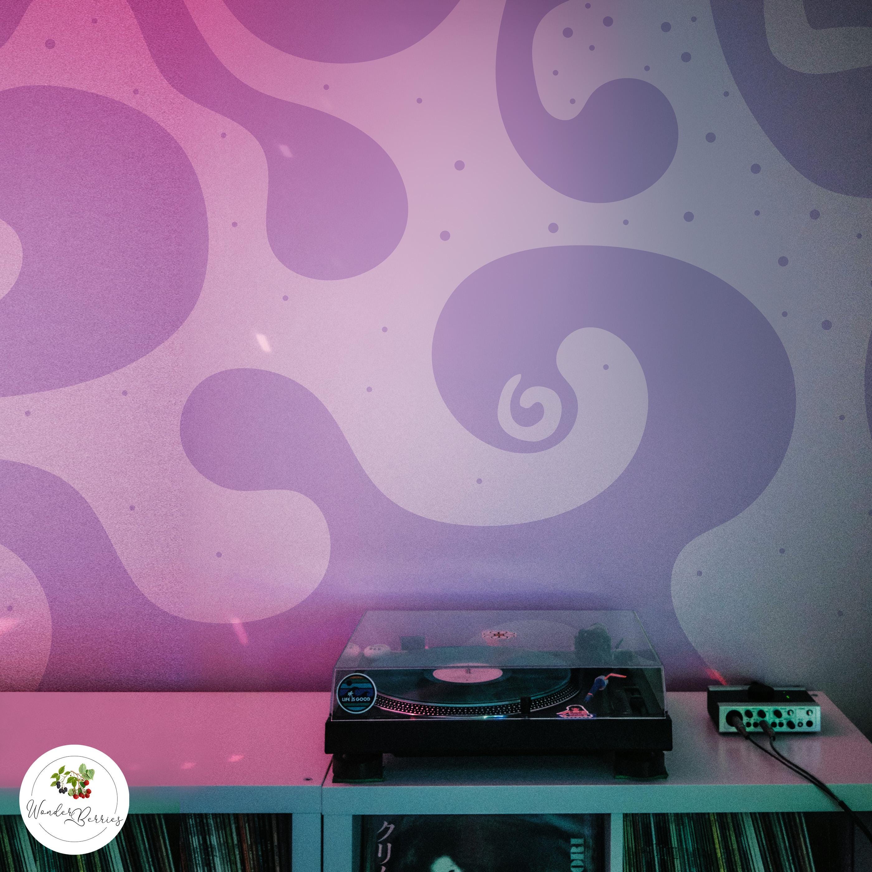 Psychedelic Groovy Violet Abstract Wallpaper, Lavender Wave Pattern ...
