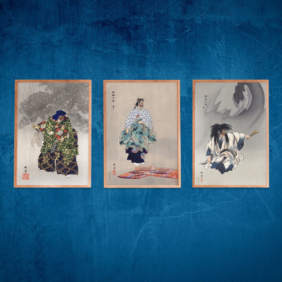 Kogyo Tsukioka Posters, 3 Piece Wall Art, Japanese Decor No Frame ...