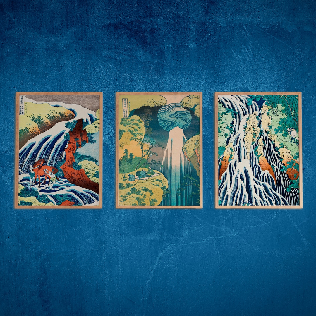 Katsushika Hokusai Posters With Waterfalls, Set 3 Wall Art, Japanese ...