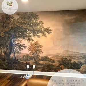 Rustic Lodge Wallpaper, Antique Wooded Landscape With Mountains ...