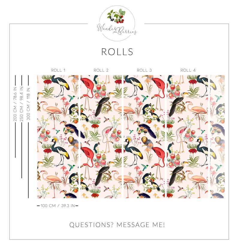 Funky Birds Wallpaper, Botanical, Peel and Stick, Silly Monkey ...