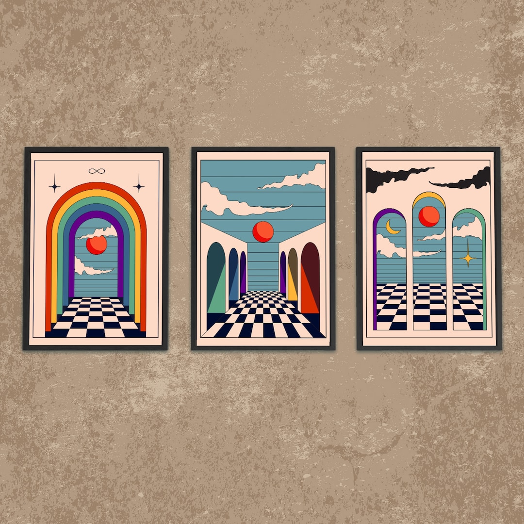 Colorful Abstract Retro Posters 3 Piece Wall Art Vintage - Etsy