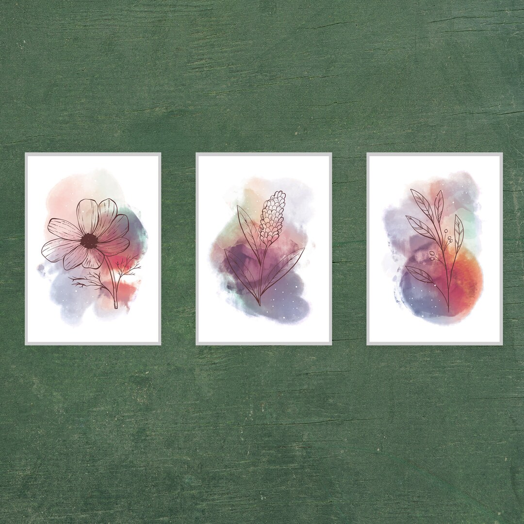 Watercolor Plants Posters 3 Piece Wall Art Floral Print No - Etsy