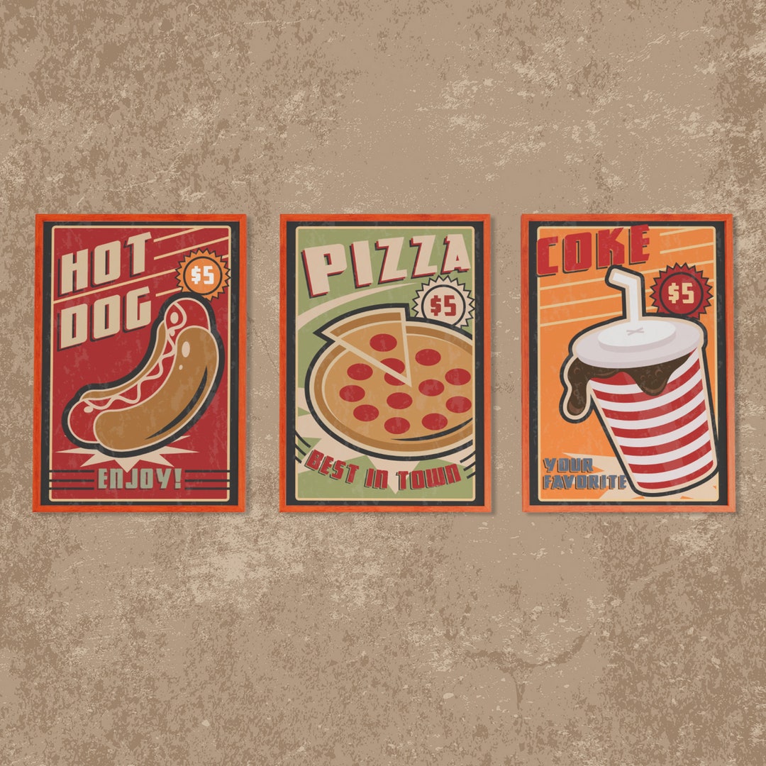 Vintage American Food Posters 3 Piece Wall Art Retro No - Etsy