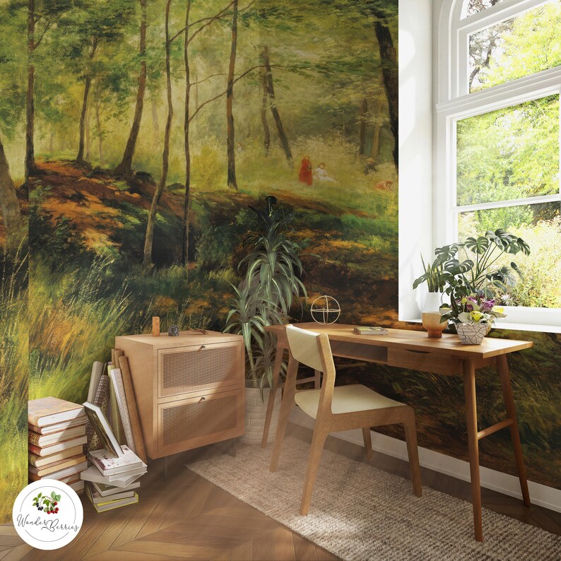 Vintage Forest Wallpaper, Theodor Blache Summer Woods Mural, Green ...