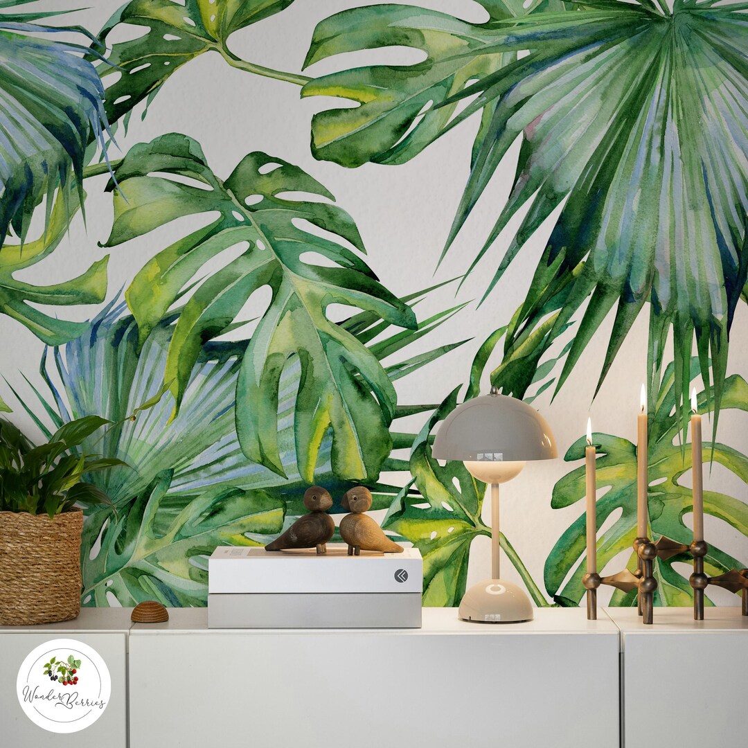 Monstera Wallpaper, Exotic Decor, Tropical Leaf Wallpaper, Leaves ...