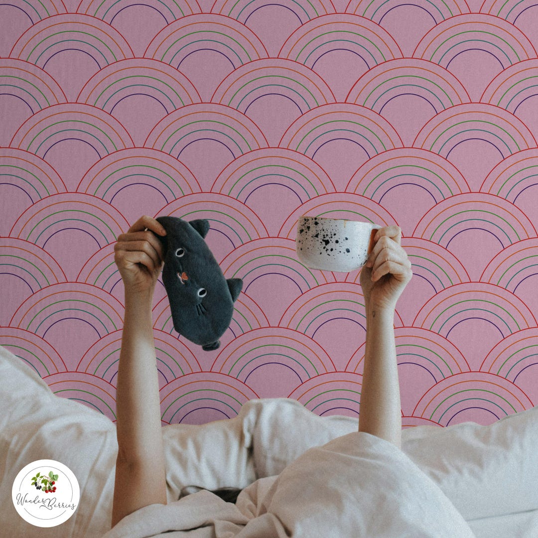 Pink Japanese Wave Wallpaper – Seigaiha Pattern Peel and Stick Mural ...