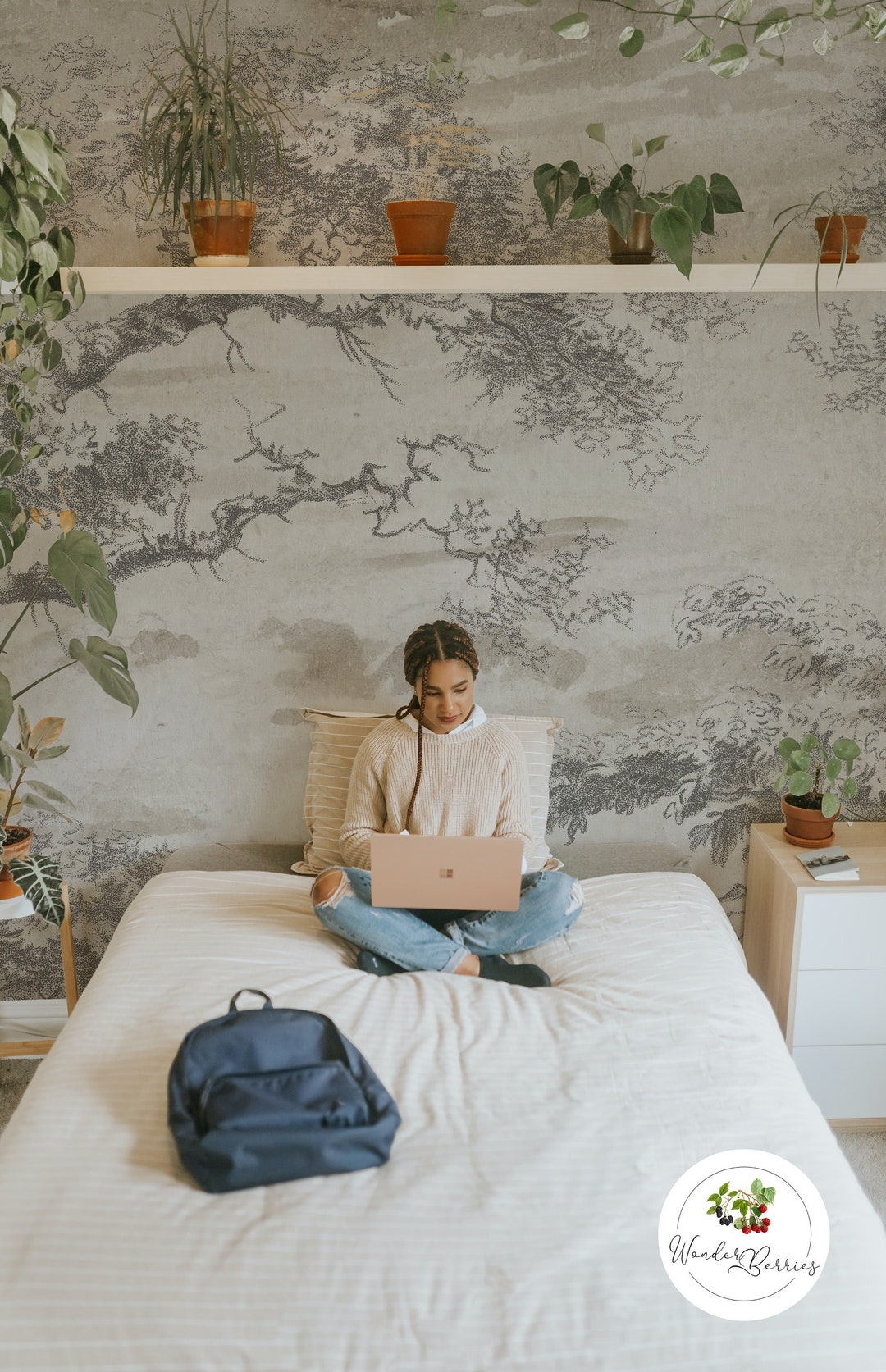 Subtle Branches Light Background, Renter Friendly Peel and Stick Mural ...