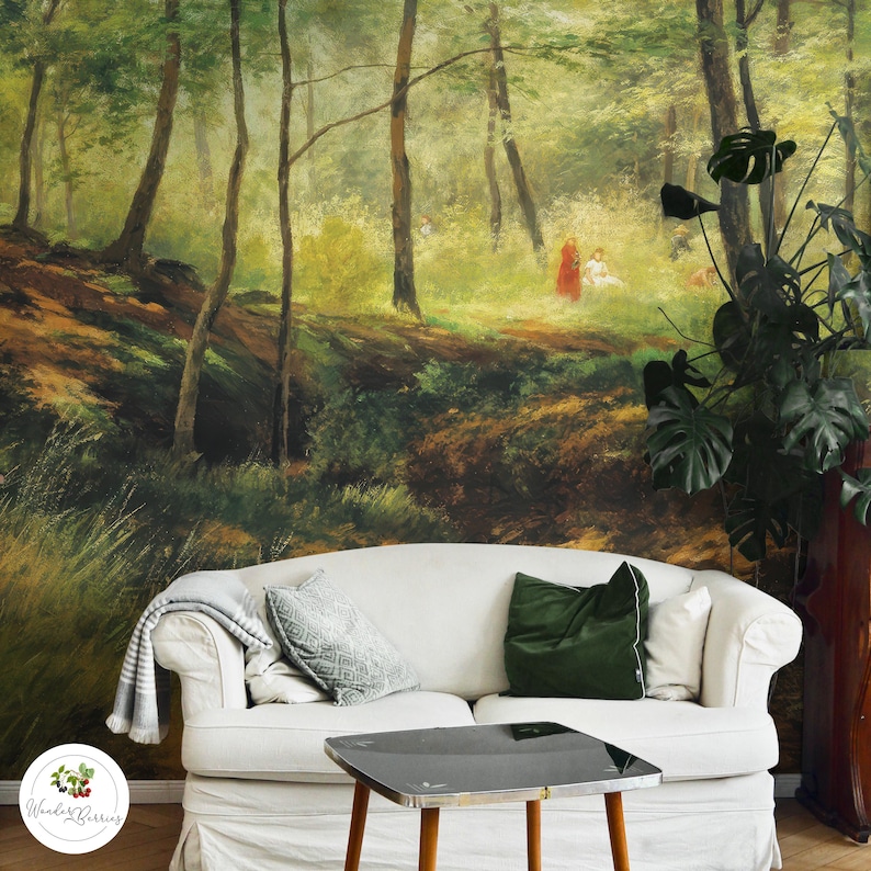 Vintage Forest Wallpaper, Theodor Blache Summer Woods Mural, Green ...