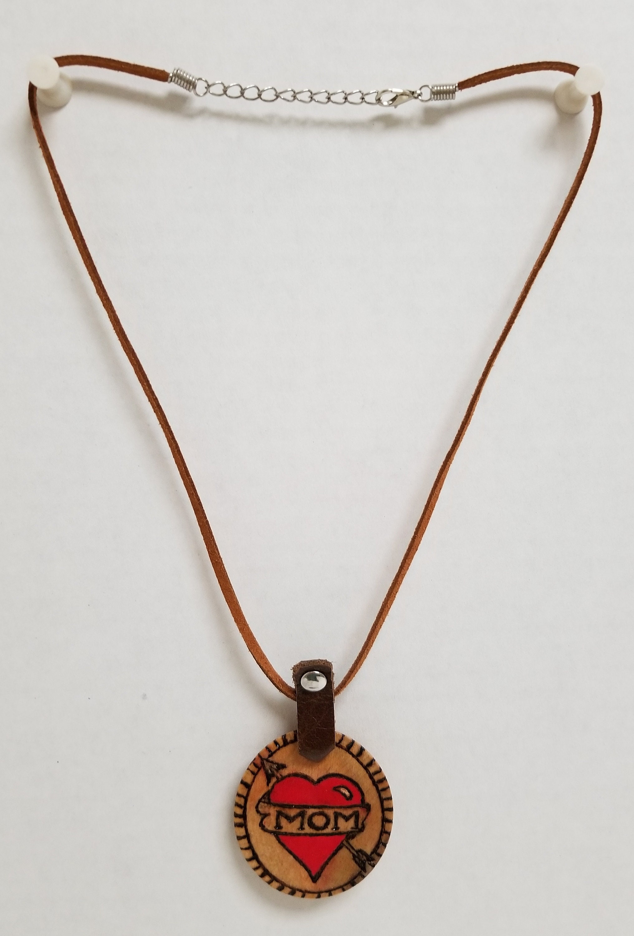 Wood Burning Pendant Necklace, Gift for Mom, Heart and Arrow 2 by 1 3/4 ...