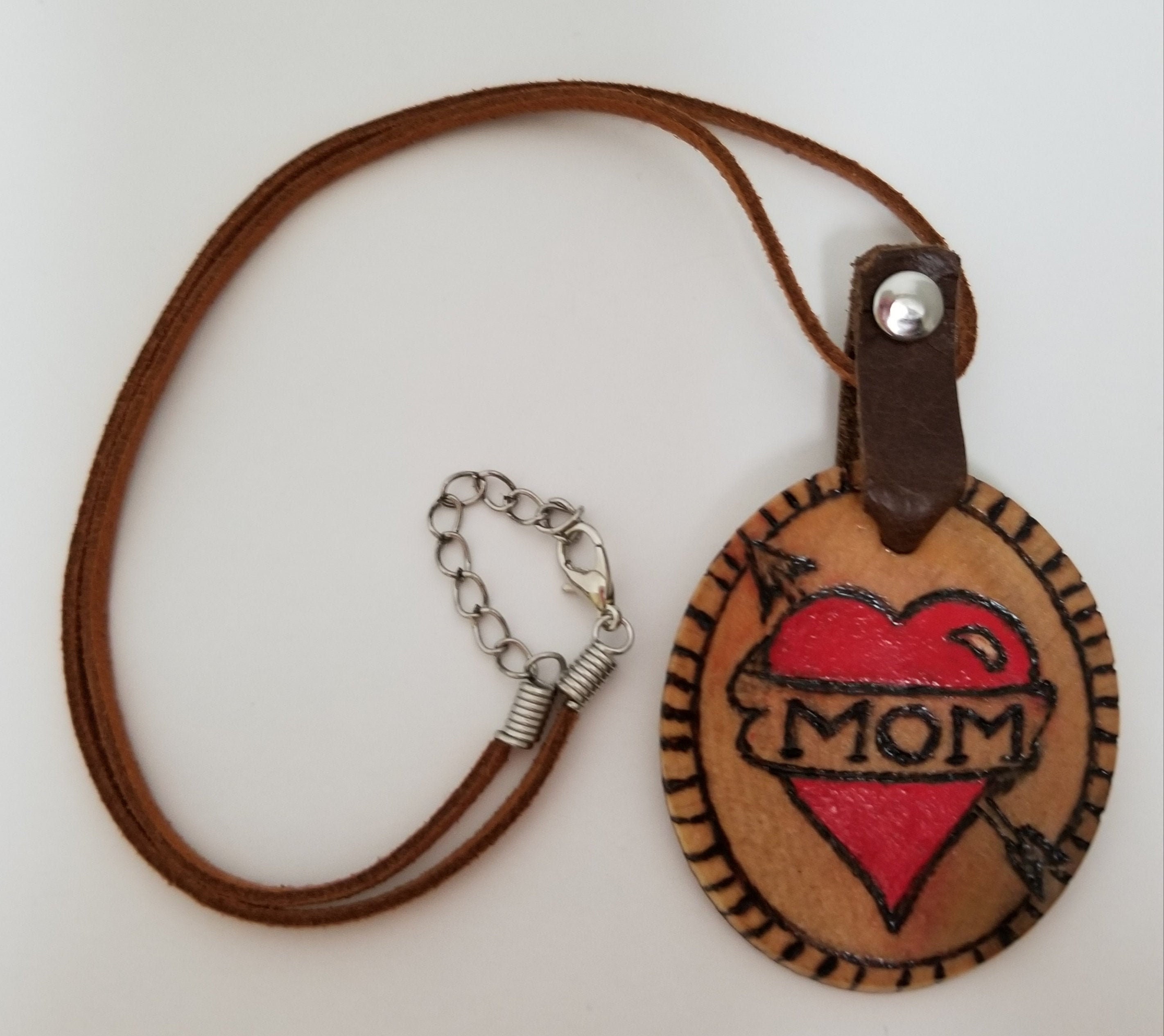 Wood Burning Pendant Necklace, Gift for Mom, Heart and Arrow 2 by 1 3/4 ...