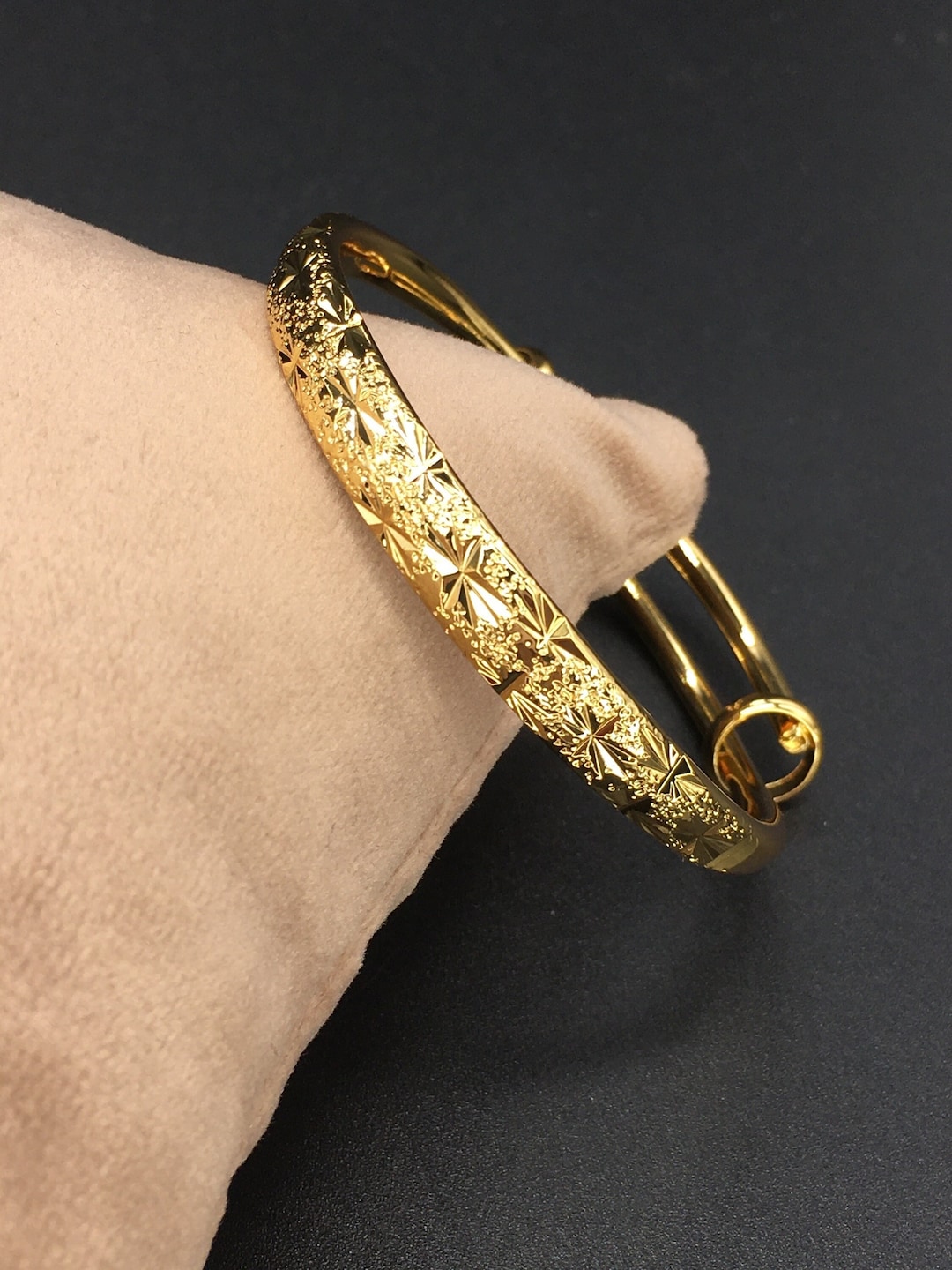 18K 18ct Gold Filled Newborn Baby Infant, Toddler Adjustable Bangle ...