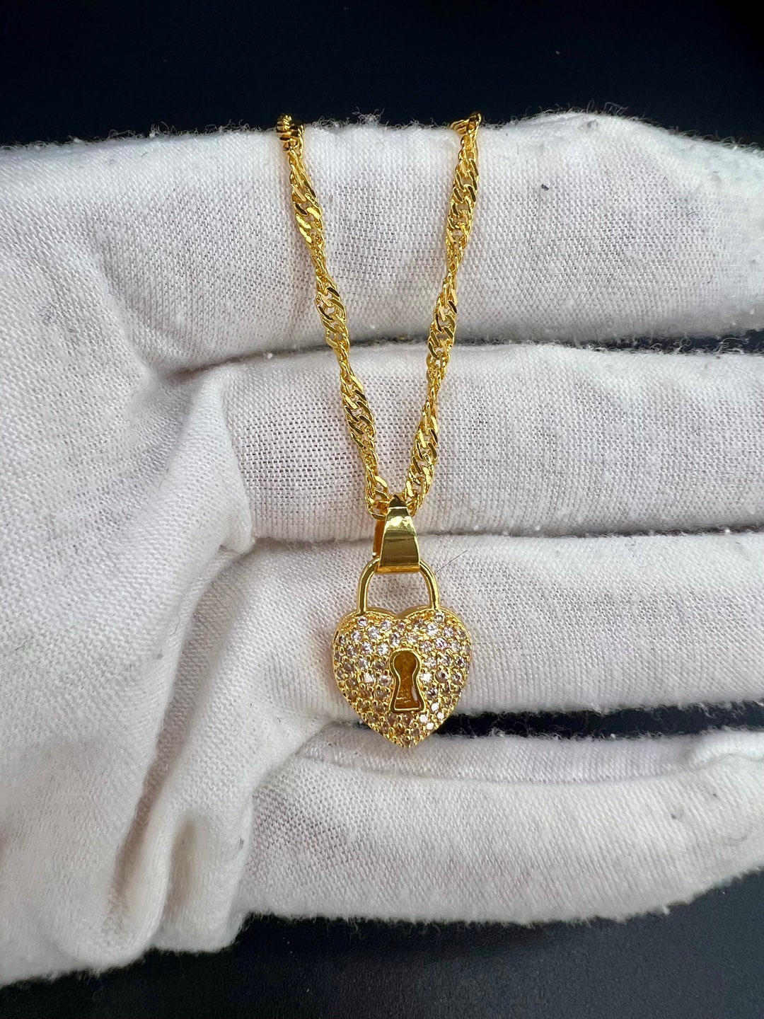 18K 18ct 18” Gold Filled Wave Chain Necklace With Cubic Zirconia ...