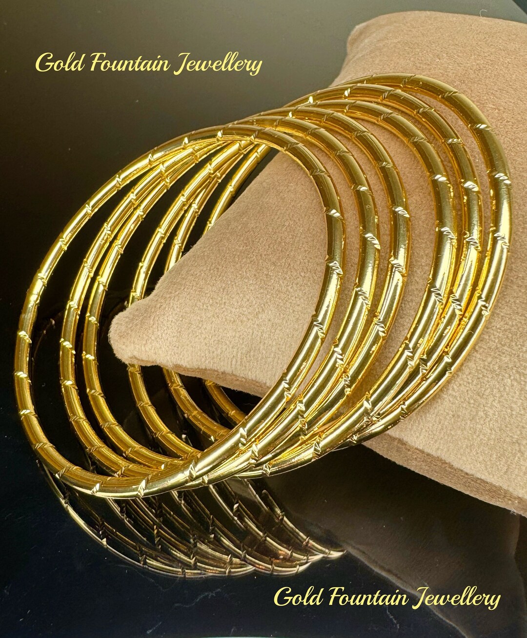 18K, 18ct, 18 Carat Set of 6 Small Size Lady’s Gold Filled Bangles ...