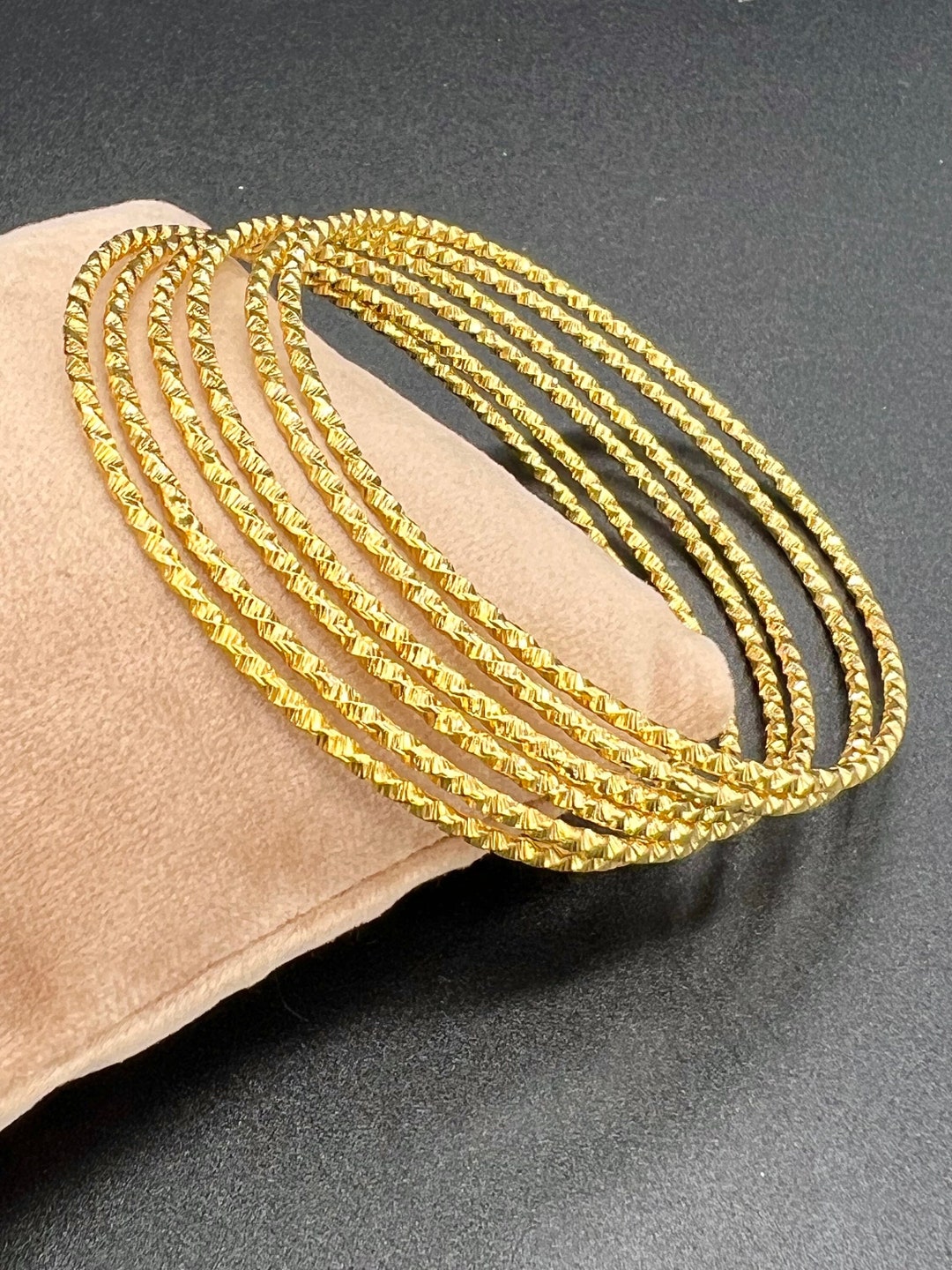 18K, 18ct, 18 Carat Set of 6 Lady’s Gold Filled Bangles, Bracelet, Size ...