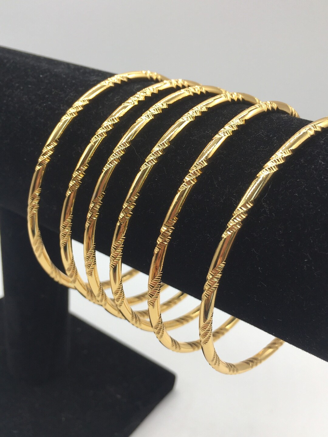 18K, 18ct, 18 Carat Set of 6 Lady’s Gold Filled Bangles, Bracelet, Size ...