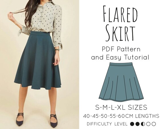 BEST Flared Skirt PDF Pattern Printable Sewing Small Medium - Etsy Canada