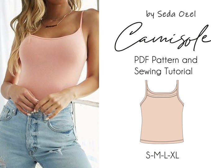 Sommar Camisole PDF Sewing Pattern With Built in Bralette. Low Support, Thin Straps, Cropped or ...