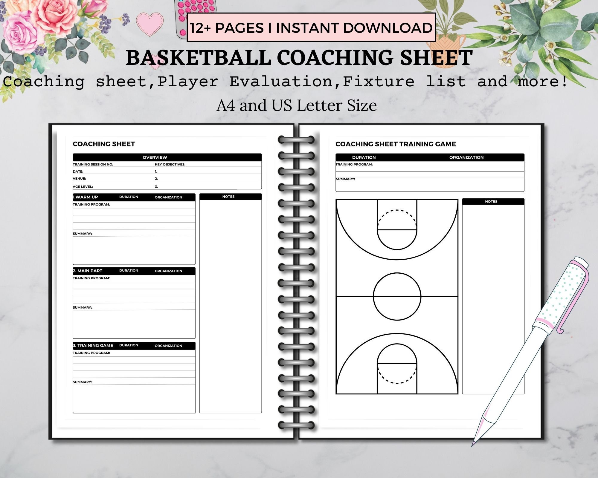 Basketball Coaching Sheet, Basketball Coach Planner, Basketball ...