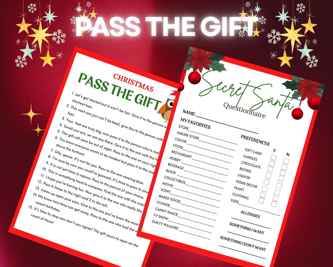 Red Christmas Pass the Gift Game Printable | Christmas Games | Family ...