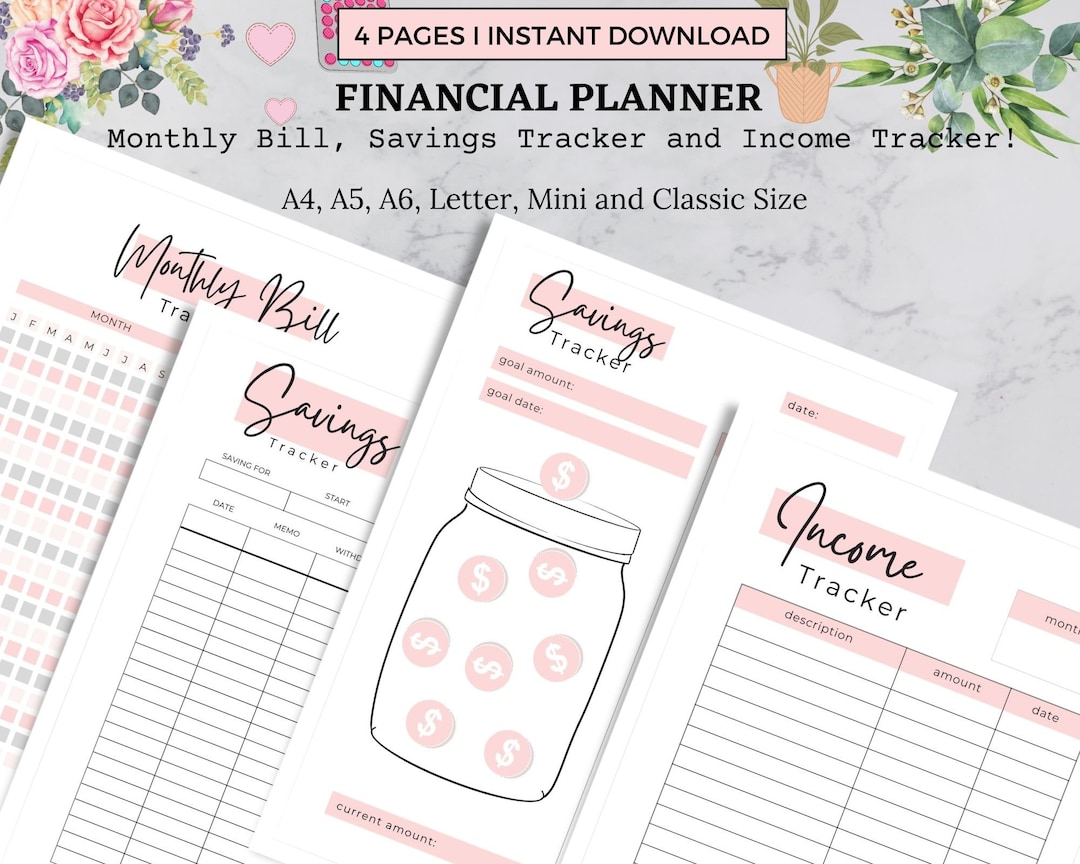 Blush Pink Printable Financial Planner | Budget & Bill Tracker | Income ...