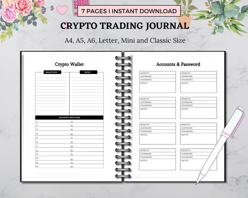 Printable Crypto Trading Journal, Cryptocurrency Purchase Ledger PDF ...