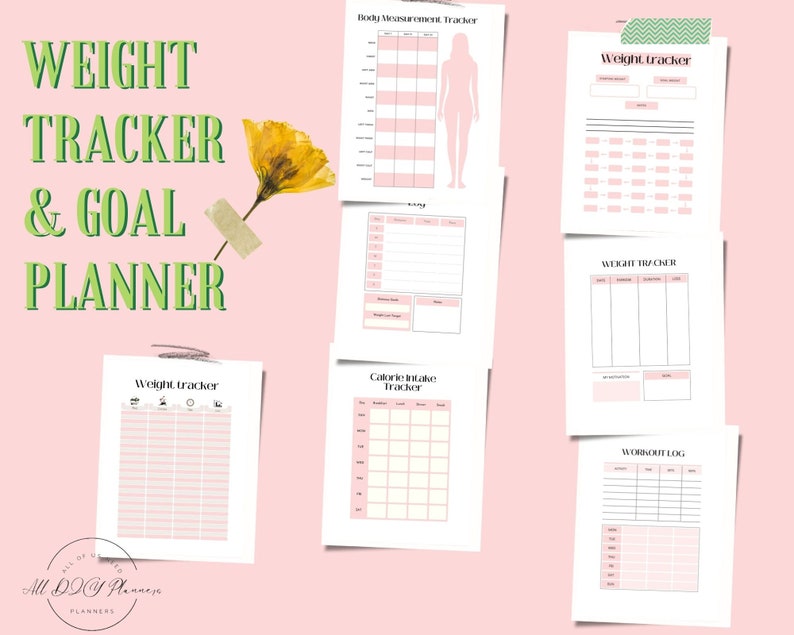 Weight Tracker and Goal Planner Bundle, Printable Planner Pages, Diet ...