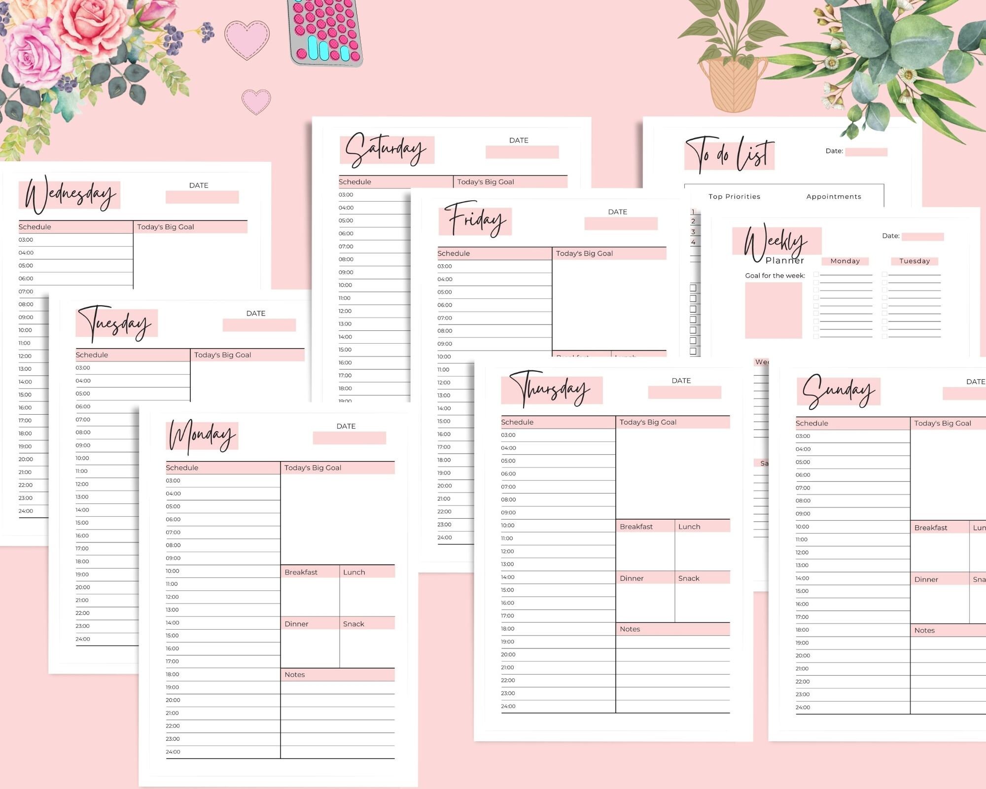 20+ Blush Pink Planner Templates, Productivity Planner Templates, Happy ...