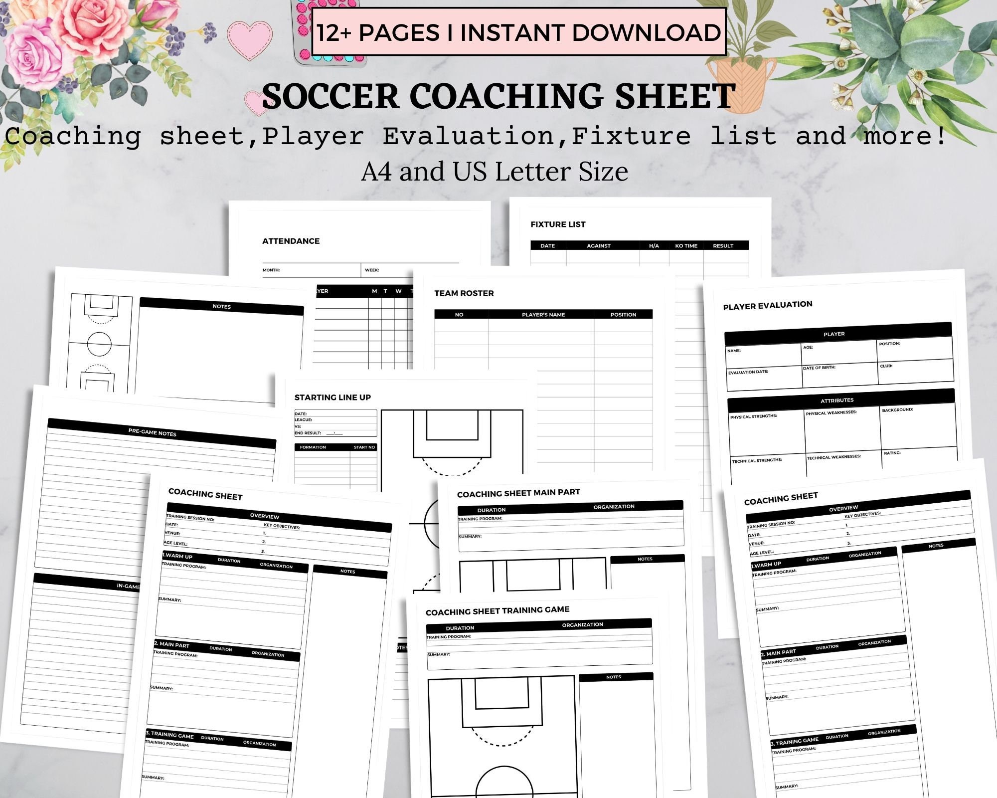 Soccer Coaching Sheet, Soccer Coach Planner, Soccer Practice Plan, Soccer Player Evaluation ...