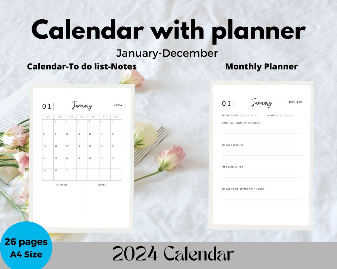 Black and White Simple Personal 2024 Year Calendar Planner Personalized ...