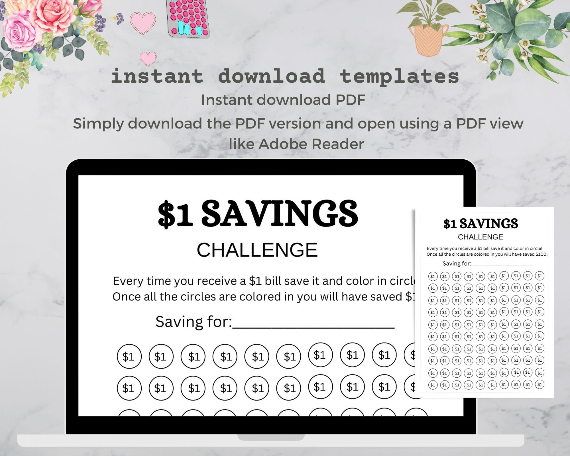 1 Dollar Savings Challenge | Money Saving Challenge Printable |savings ...