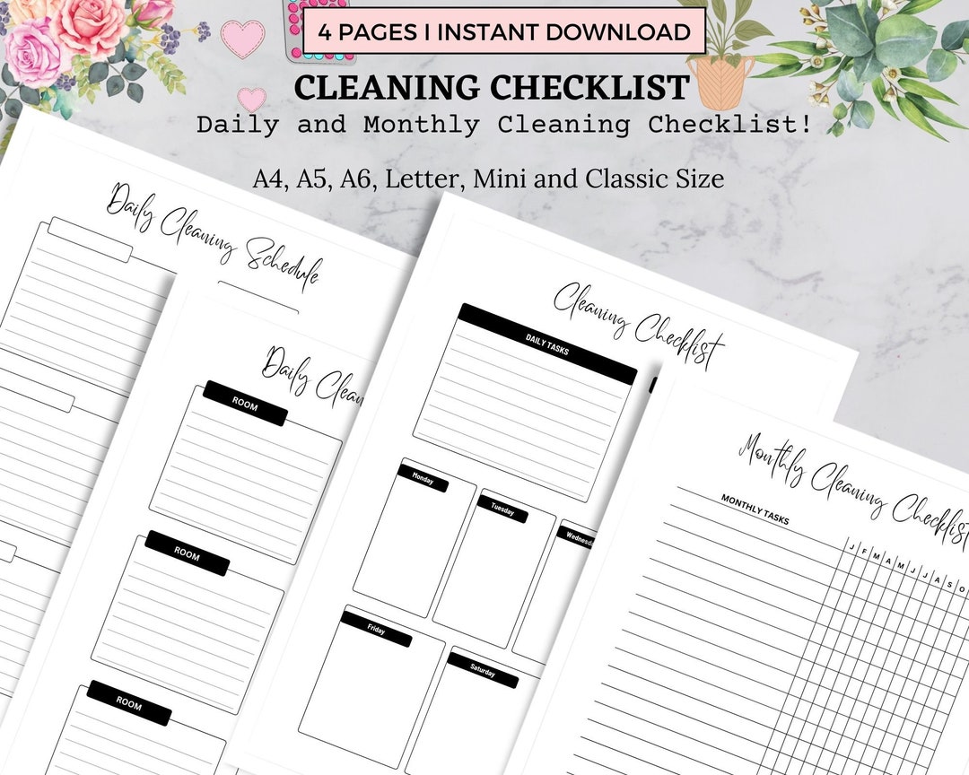 Cleaning Tracker | Cleaning Schedule Checklist | Daily Weekly Cleaning ...