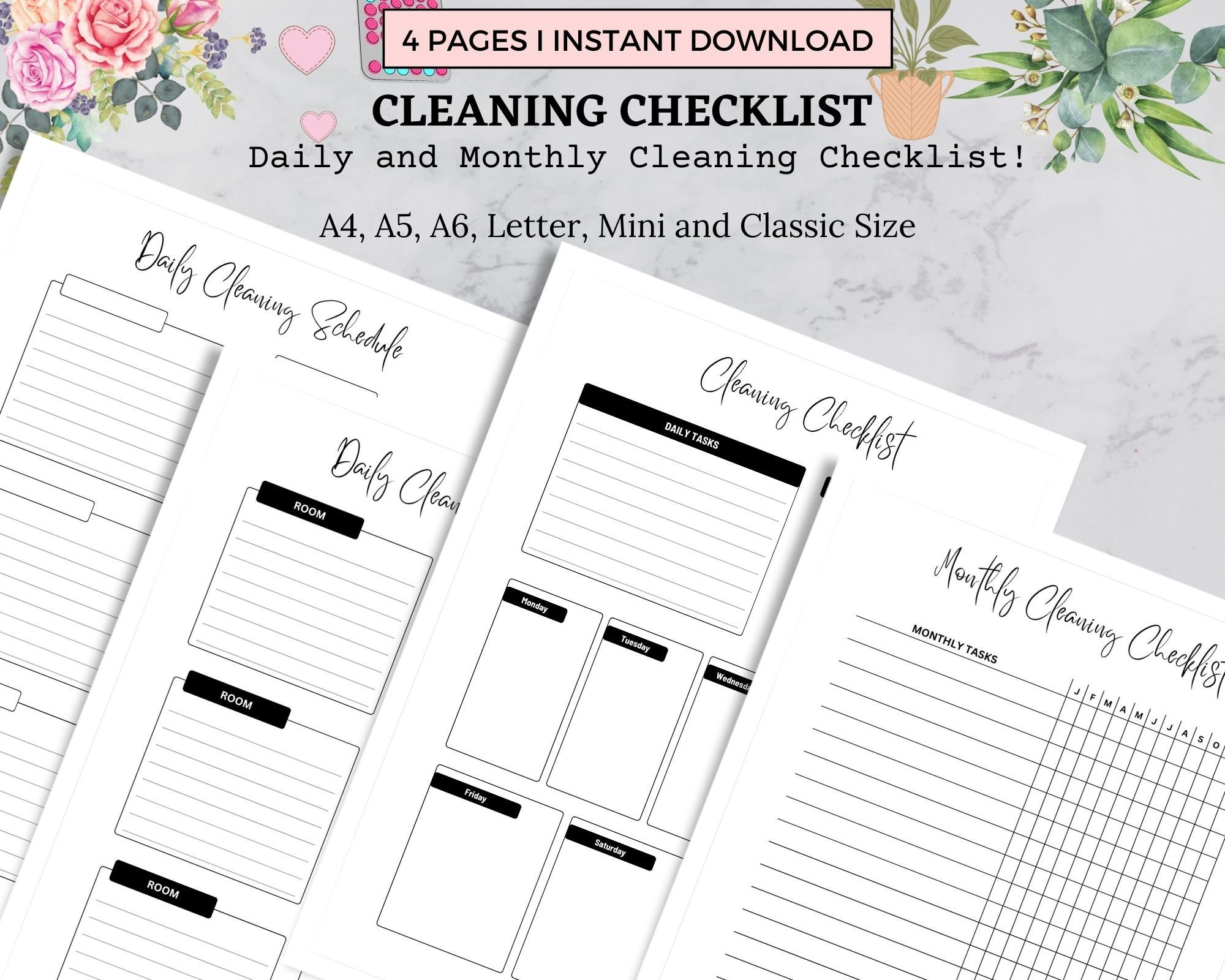 Cleaning Tracker | Cleaning Schedule Checklist | Daily Weekly Cleaning ...