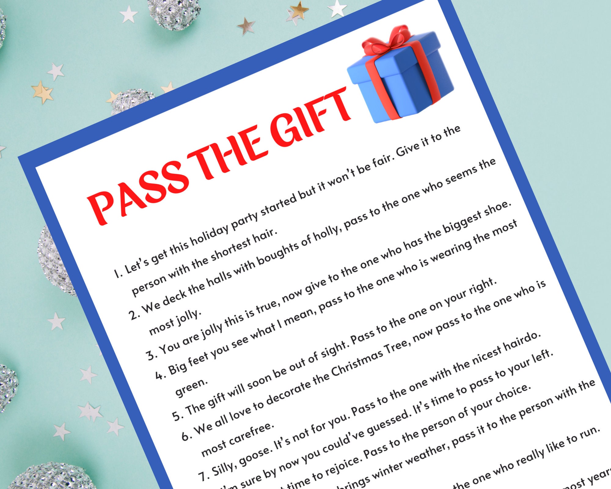 Blue Pass the Gift Game Birthday Game Family Game Kids Games Party ...