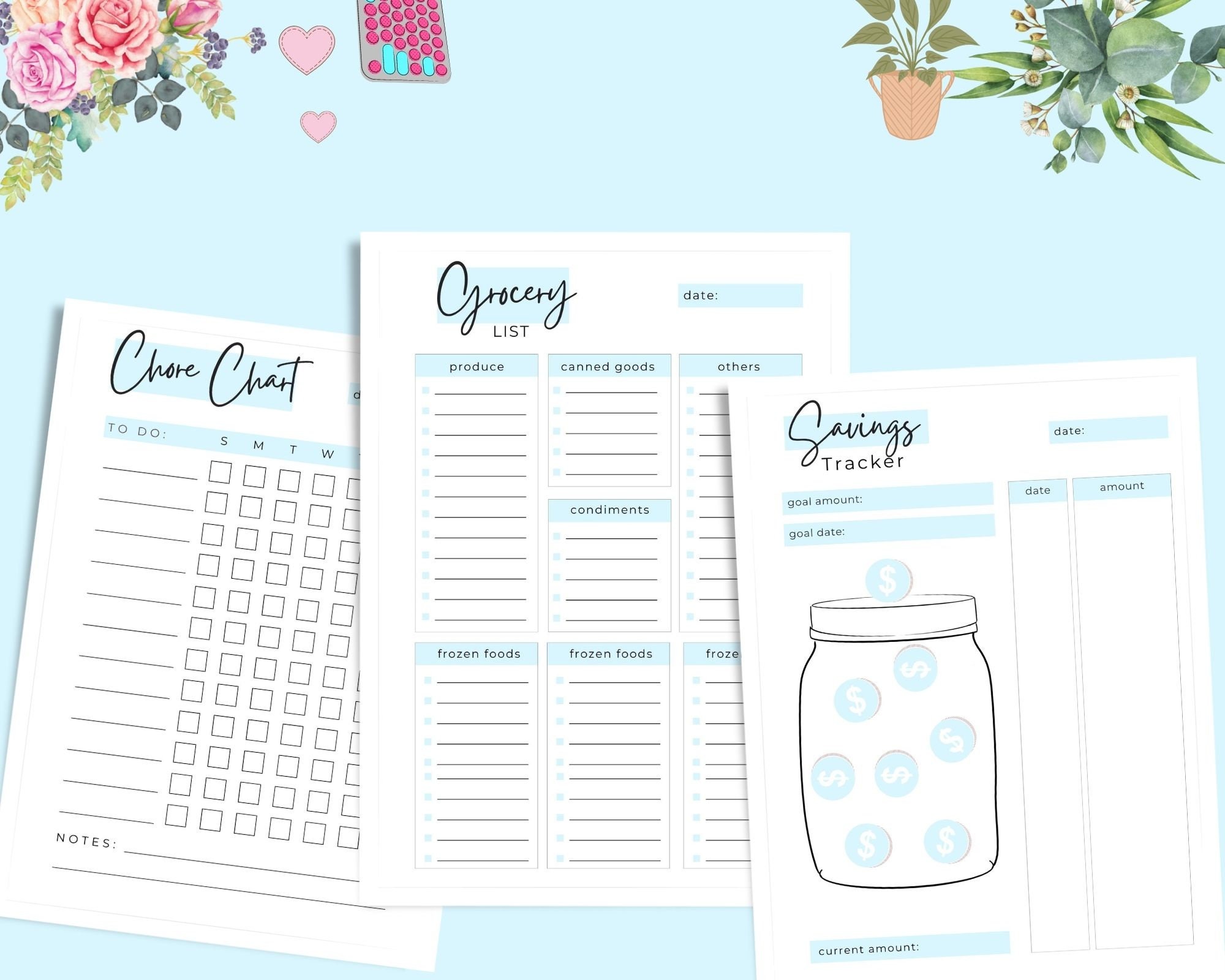 A6 Baby Blue Happy Planner Printable Inserts, Happy Planner Bundle ...