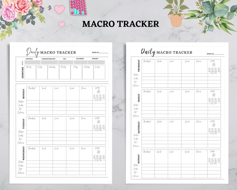 Macro Tracker, Daily Macro Tracker, Weekly Macro Tracking Sheet ...