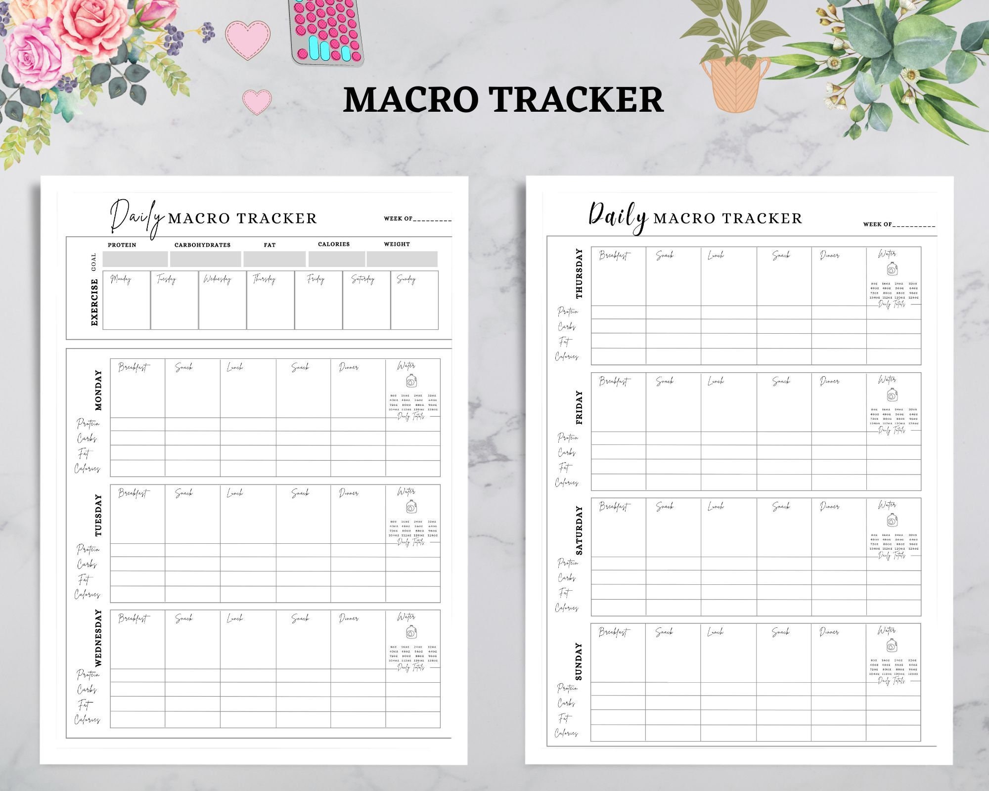 Macro Tracker, Daily Macro Tracker, Weekly Macro Tracking Sheet ...