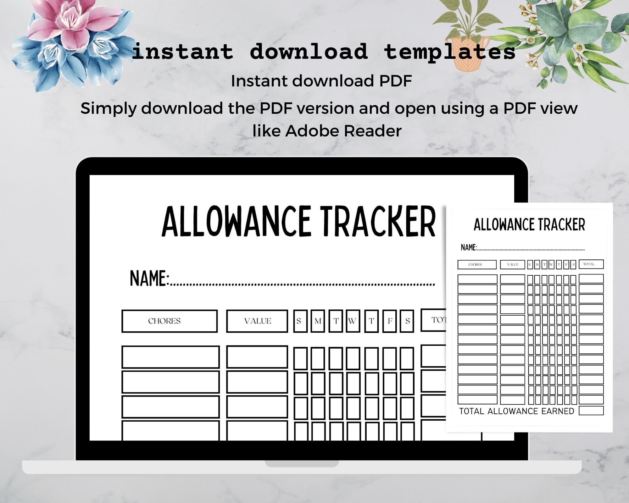 Allowance Tracker for Kids - Printable Weekly Allowance Chore Chart ...