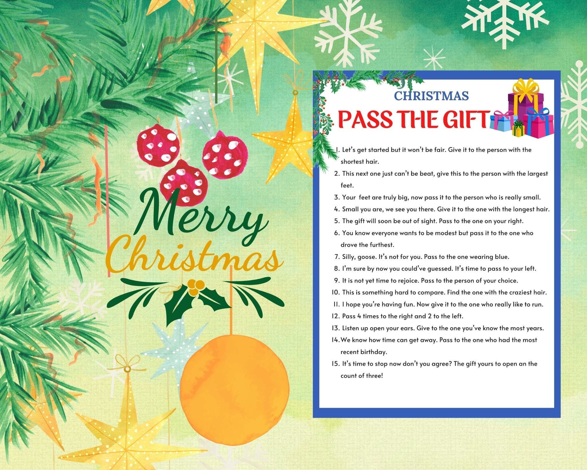 Christmas Pass the Gift Game Printable | Christmas Games | Family Games ...