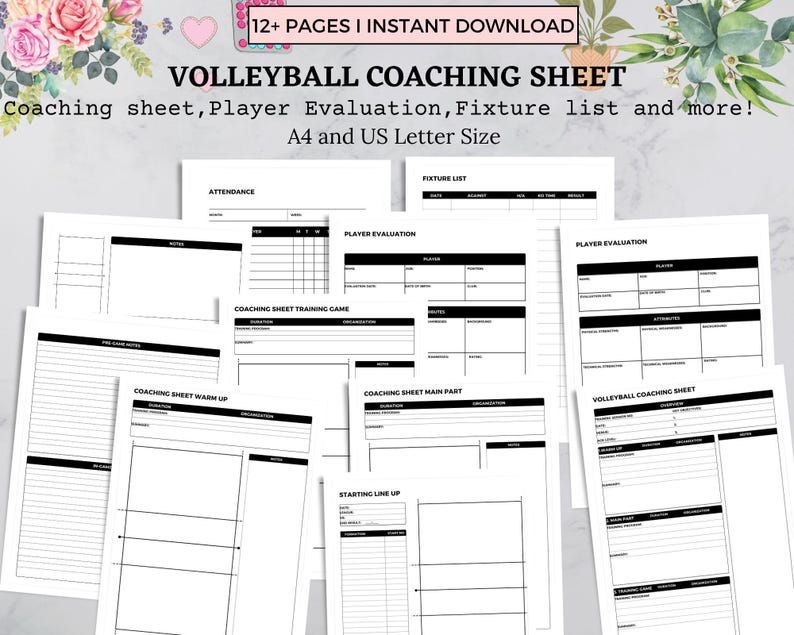 Volleyball Coaching Sheet, Volleyball Coach Planner, Volleyball ...