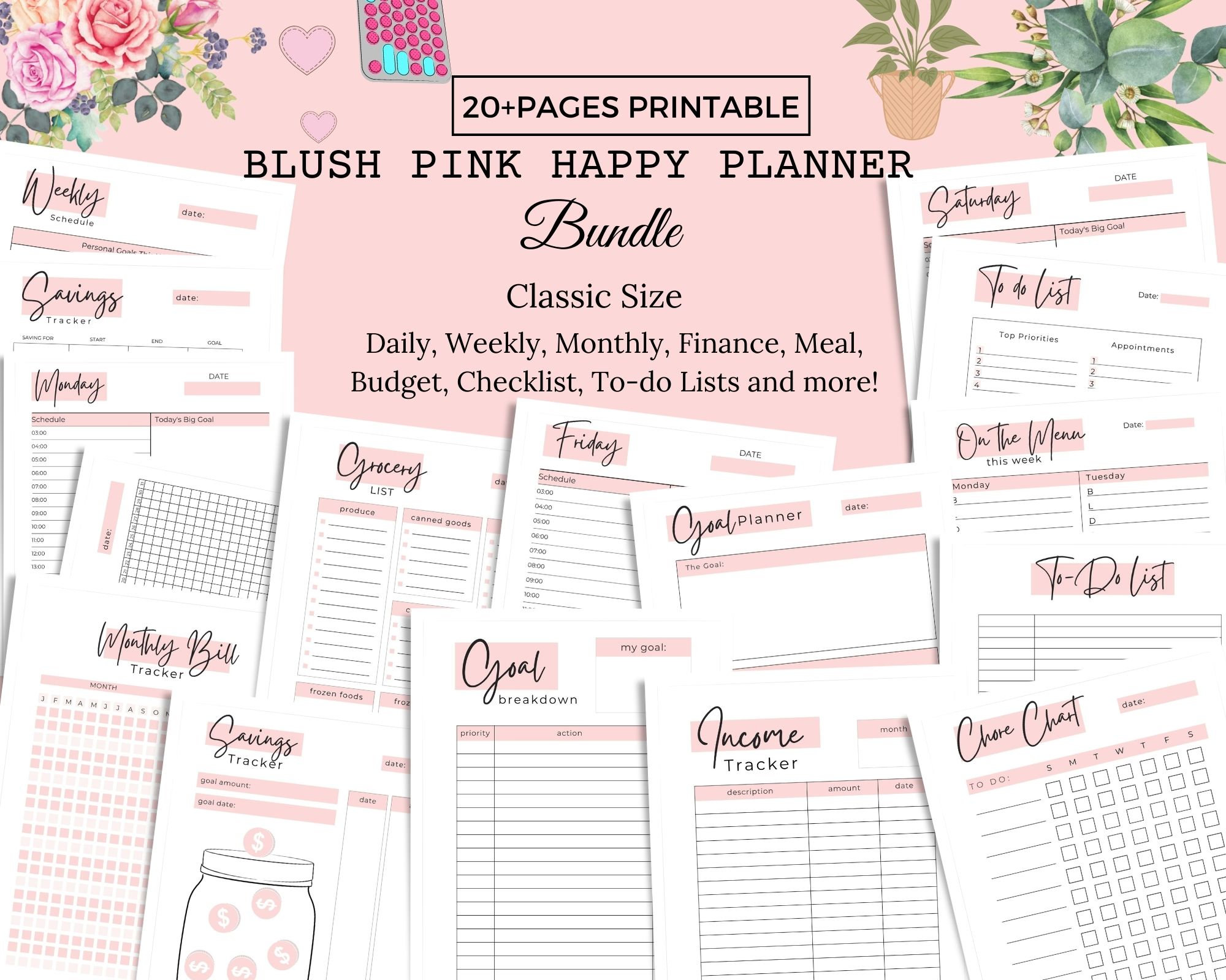 20+ Blush Pink Planner Templates, Productivity Planner Templates, Happy ...