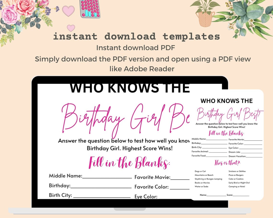Who Knows the Birthday Girl Best Game Birthday Party Games Printable ...